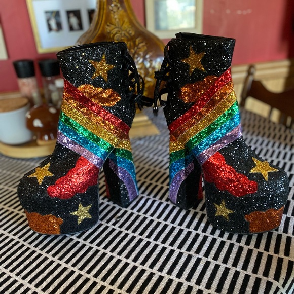 Current Mood | Shoes | Dolls Kill Current Mood Glitter Rainbow Platform ...